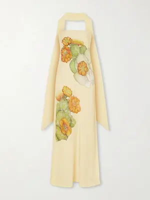 RODARTE Strapless Floral-print Silk-crepe Gown With Scarf - Yellow