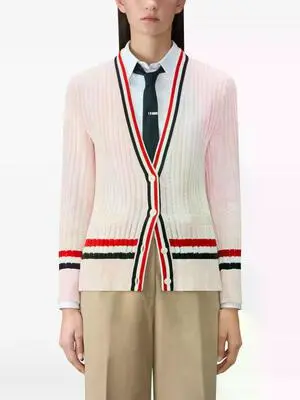 Thom Browne Rwb Stripe Baby Ladder Cable Elongated Cardigan - Pink