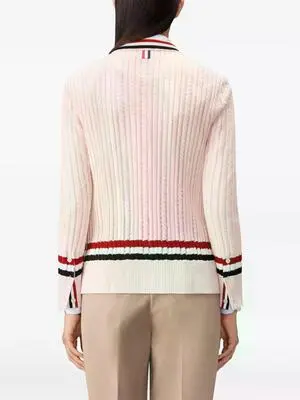 Thom Browne Rwb Stripe Baby Ladder Cable Elongated Cardigan - Pink