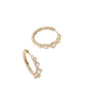 David Yurman 18k And Diamond Hoop Earrings - Gold