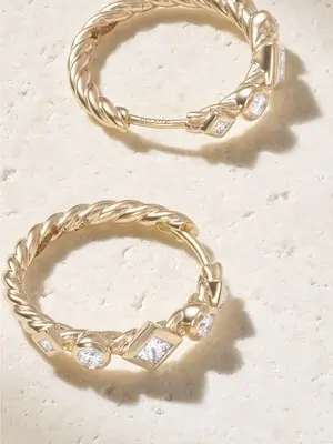David Yurman 18k And Diamond Hoop Earrings - Gold