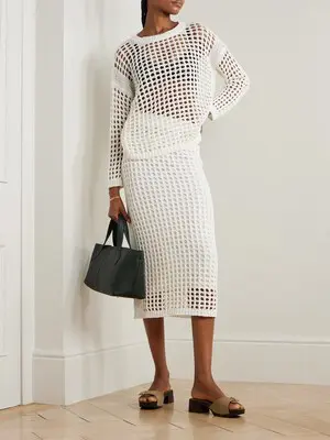 Max Mara Crocheted Cotton Midi Skirt - White