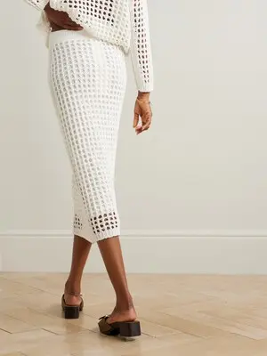 Max Mara Crocheted Cotton Midi Skirt - White