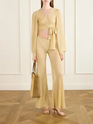 Missoni Cropped Metallic Crochet-knitted Wrap Top - Gold