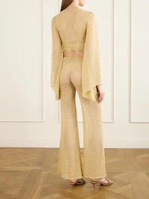 Missoni Cropped Metallic Crochet-knitted Wrap Top - Gold