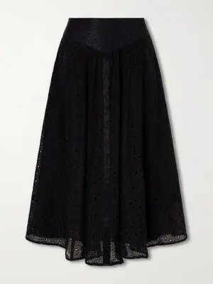 Maison Mayle Djuna Broderie Anglaise Silk Midi Skirt - Black