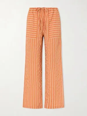 LA LIGNE Tangier Striped Crinkled Tencel Lyocell-blend Wide-leg Pants - Orange
