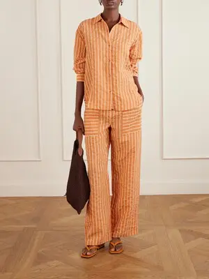 LA LIGNE Tangier Striped Crinkled Tencel Lyocell-blend Wide-leg Pants - Orange
