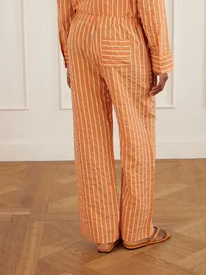 LA LIGNE Tangier Striped Crinkled Tencel Lyocell-blend Wide-leg Pants - Orange