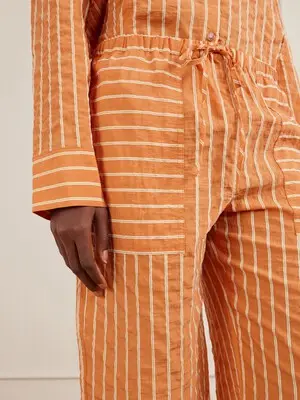 LA LIGNE Tangier Striped Crinkled Tencel Lyocell-blend Wide-leg Pants - Orange