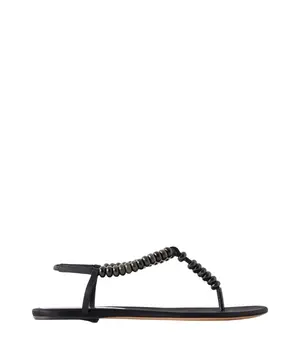 Le Monde Beryl Beaded Leather Flat Sandals - Black