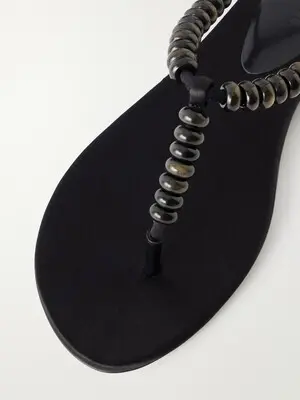 Le Monde Beryl Beaded Leather Flat Sandals - Black