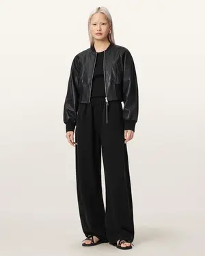 ALLSAINTS Jett Wide Leg Linen Blend Pants - Black