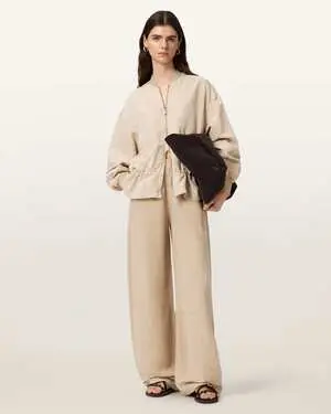 ALLSAINTS Jett Wide Leg Linen Blend Pants - Brown