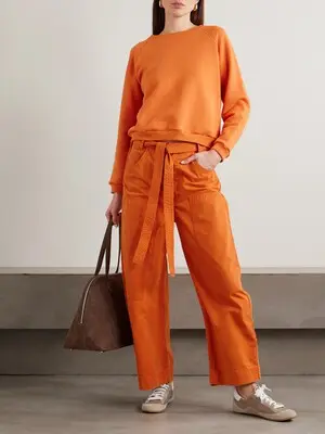 JAMIE HALLER Karate Cropped Belted Cotton-twill Wide-leg Pants - Orange
