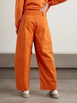 JAMIE HALLER Karate Cropped Belted Cotton-twill Wide-leg Pants - Orange