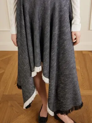 KALLMEYER Frayed Asymmetric Tweed Midi Skirt - Gray