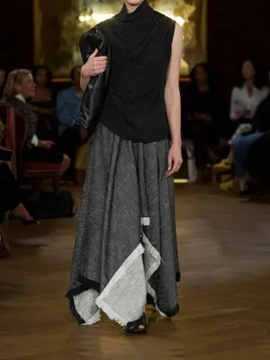 KALLMEYER Frayed Asymmetric Tweed Midi Skirt - Gray