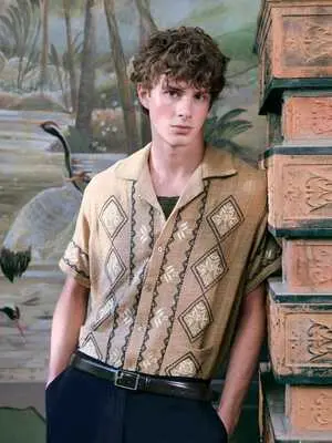 BAZISZT Taupe Mexican Shirt - Beige