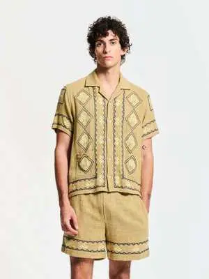 BAZISZT Taupe Mexican Shirt - Beige