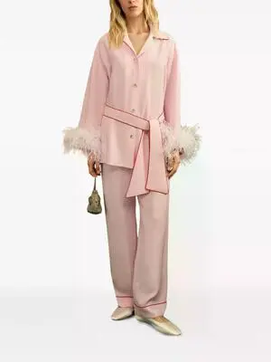 Sleeper Miss Cat Belted Feather-detail Pajama Set