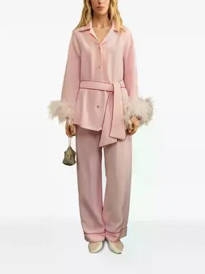 Sleeper Miss Cat Belted Feather-detail Pajama Set