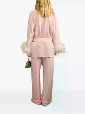 Sleeper Miss Cat Belted Feather-detail Pajama Set