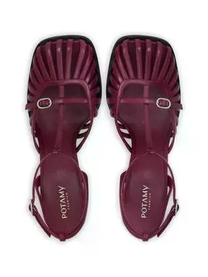 POTAMY Leather Caged T-strap Pumps