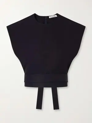 Alaïa Belted Cropped Cotton-gabardine Top - Blue
