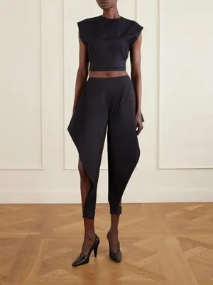 Alaïa Belted Cropped Cotton-gabardine Top - Blue