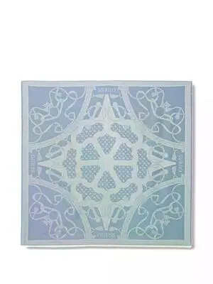 Guess Dita Fringed-hem Patterned Scarf - Blue