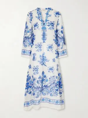 EMPORIO SIRENUSE Giada Floral-print Cotton-voile Kaftan - Blue