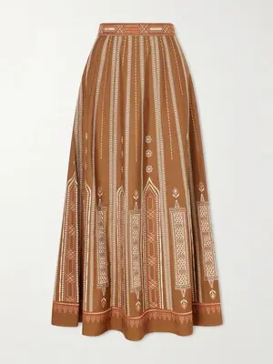 EMPORIO SIRENUSE Camille Embroidered Cotton-Blend Midi Skirt