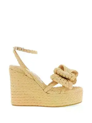 Mach & Mach Cadeau Bow Raffia Sandals - Neutrals