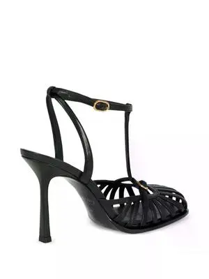 POTAMY T-strap Caged Leather Sandals - Black