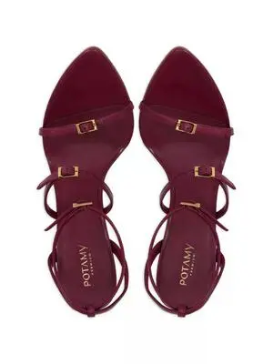 POTAMY Buckle Strap Leather Stiletto Sandals - Red