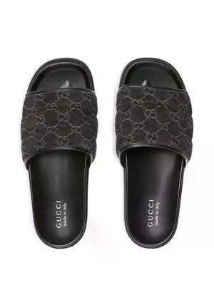 Gucci Gg Quilted Slides - Black