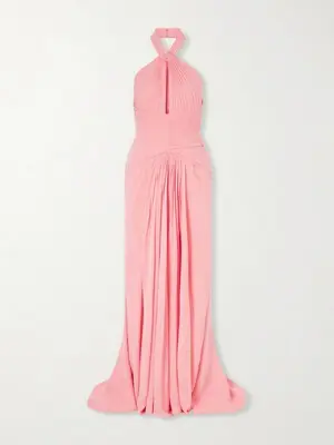 Elie Saab Pleated Silk-georgette Halterneck Gown
