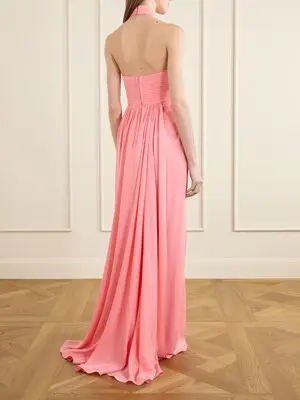 Elie Saab Pleated Silk-georgette Halterneck Gown
