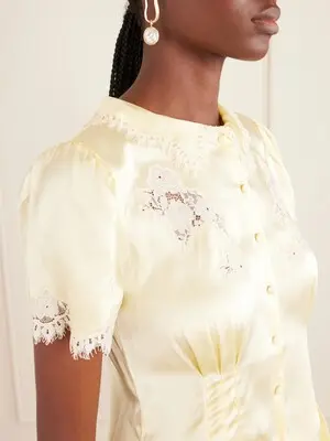 DÔEN Yvette Lace-trimmed Silk-satin Blouse - Yellow