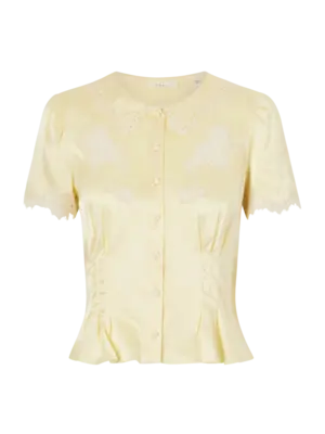 DÔEN Yvette Lace-trimmed Silk-satin Blouse - Yellow