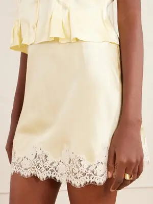 DÔEN Giulietta Lace-trimmed Silk-charmeuse Mini Skirt - Yellow