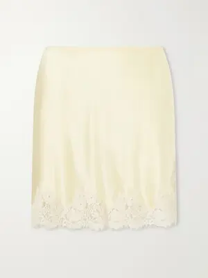 DÔEN Giulietta Lace-trimmed Silk-charmeuse Mini Skirt - Yellow