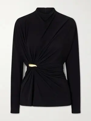 Bottega Veneta Embellished Gathered Jersey Top - Black
