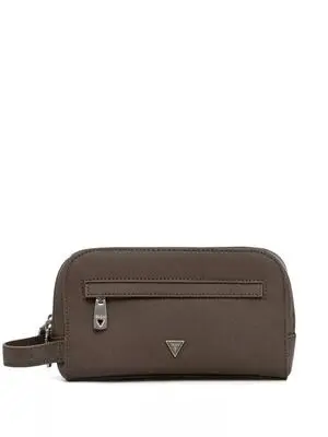 Guess Small Milano Double-zip Wash Bag - Brown