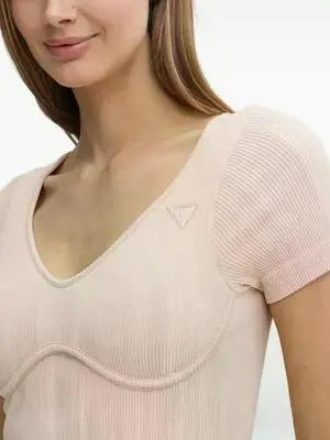 Guess Ribbed V-neck Short Sleeve Top