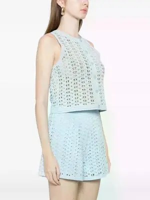 Sandro Sleeveless Crochet Top With Pearl Embellishments