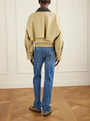 Bottega Veneta Intrecciato Leather-trimmed Cotton-twill Jacket - Neutrals