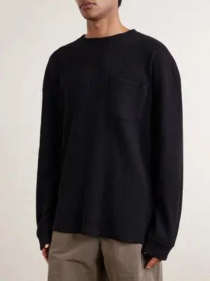 FRIZMWORKS Oversized Waffle-knit Cotton-blend T-shirt - Black