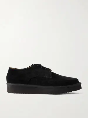 Grenson Byron Webbing-trimmed Suede Derby Shoes - Black